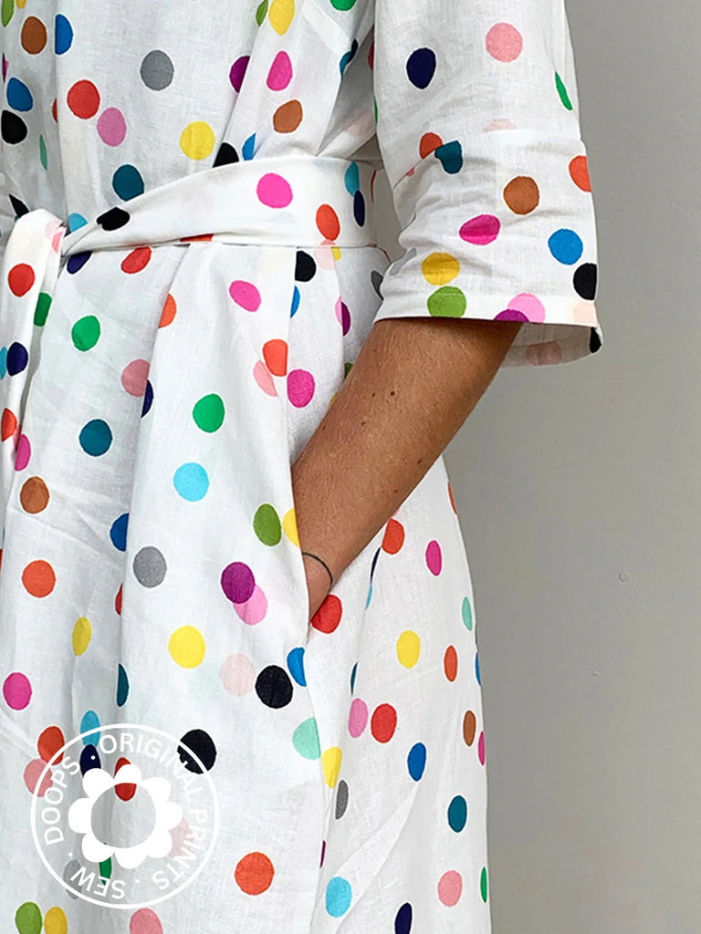 DOOPS DESIGNS • LINEN/COTTON BLEND • Iconic Confetti • Pattern Scissors Frock